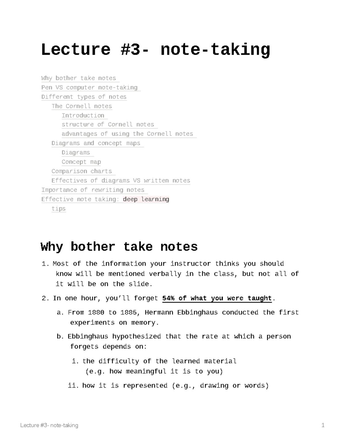 FSS1150 Lecture 3- note-taking - Lecture #3- note-taking Why bother ...