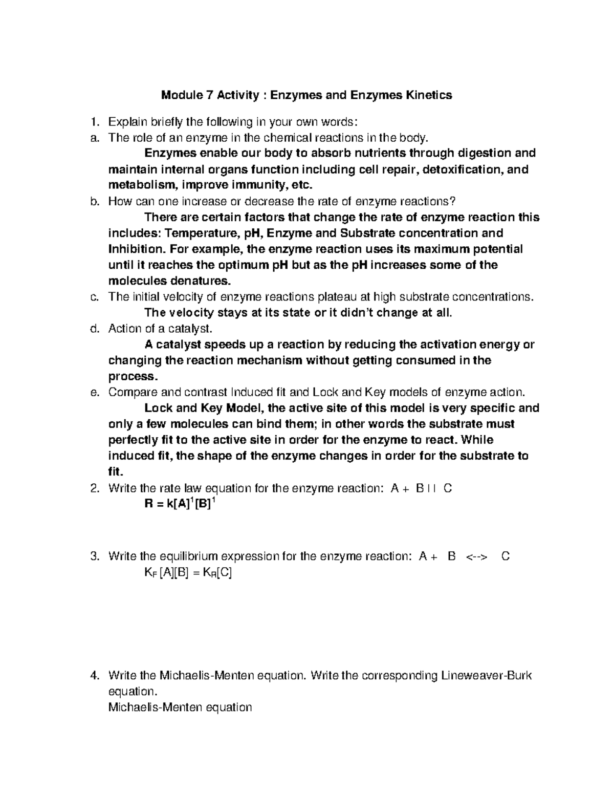 Module 7 Activity Enzymes and Enzymes Kinetics - Module 7 Activity ...