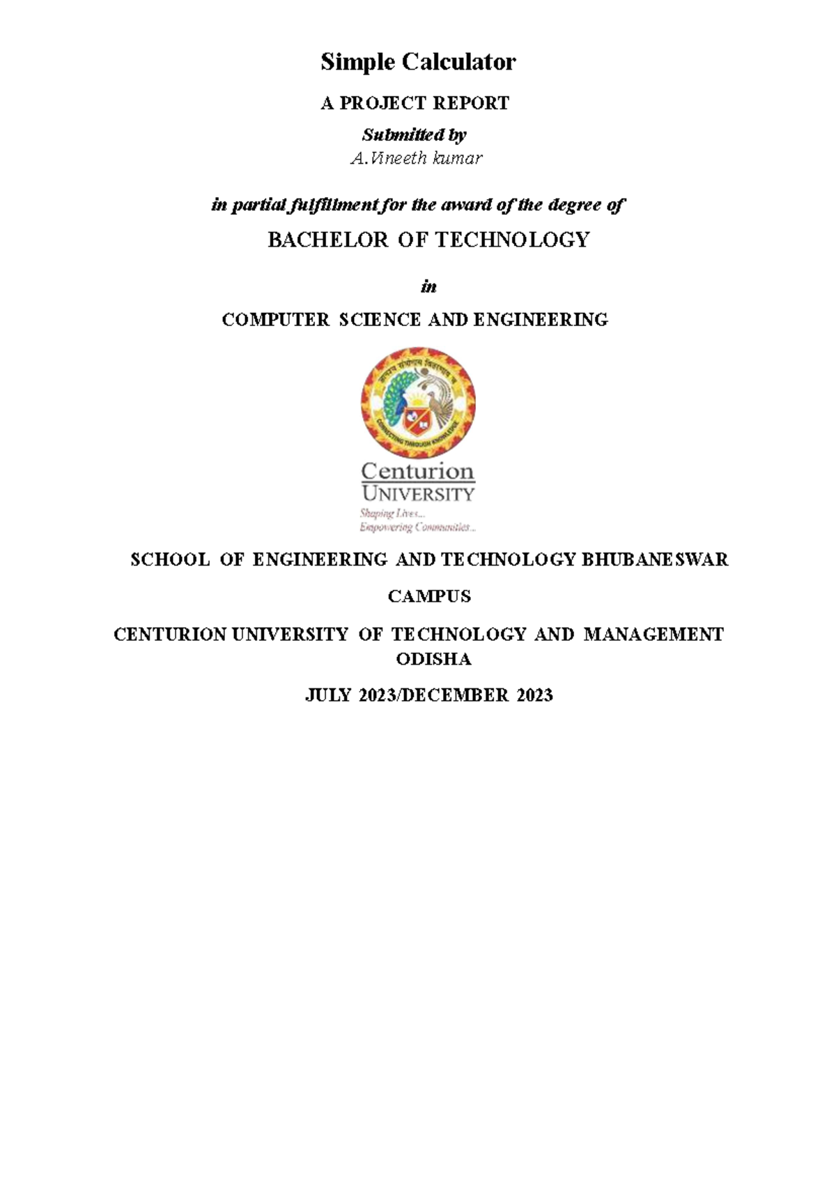 DSA Project Report - Simple Calculator A PROJECT REPORT Submitted by A kumar in partial ...