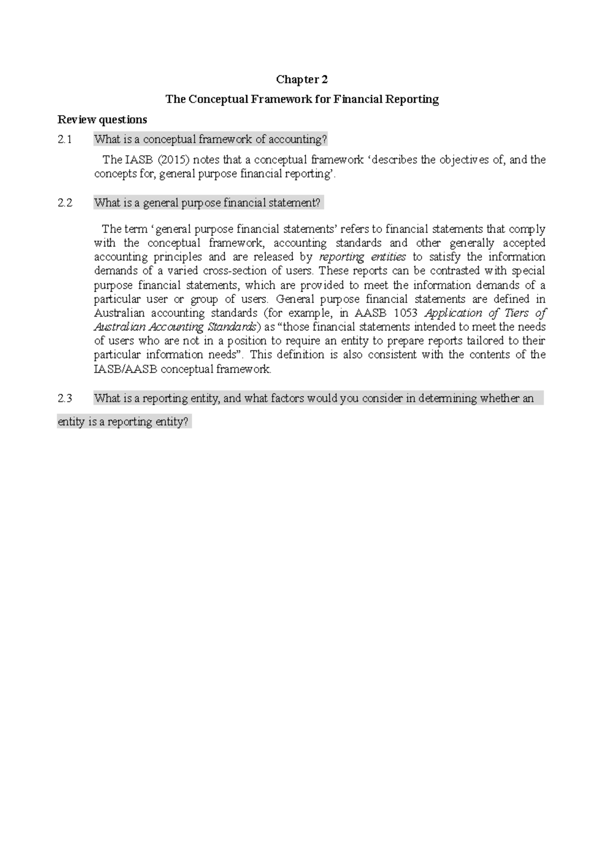 Practice question and solution - Chapter 2 The Conceptual Framework for ...