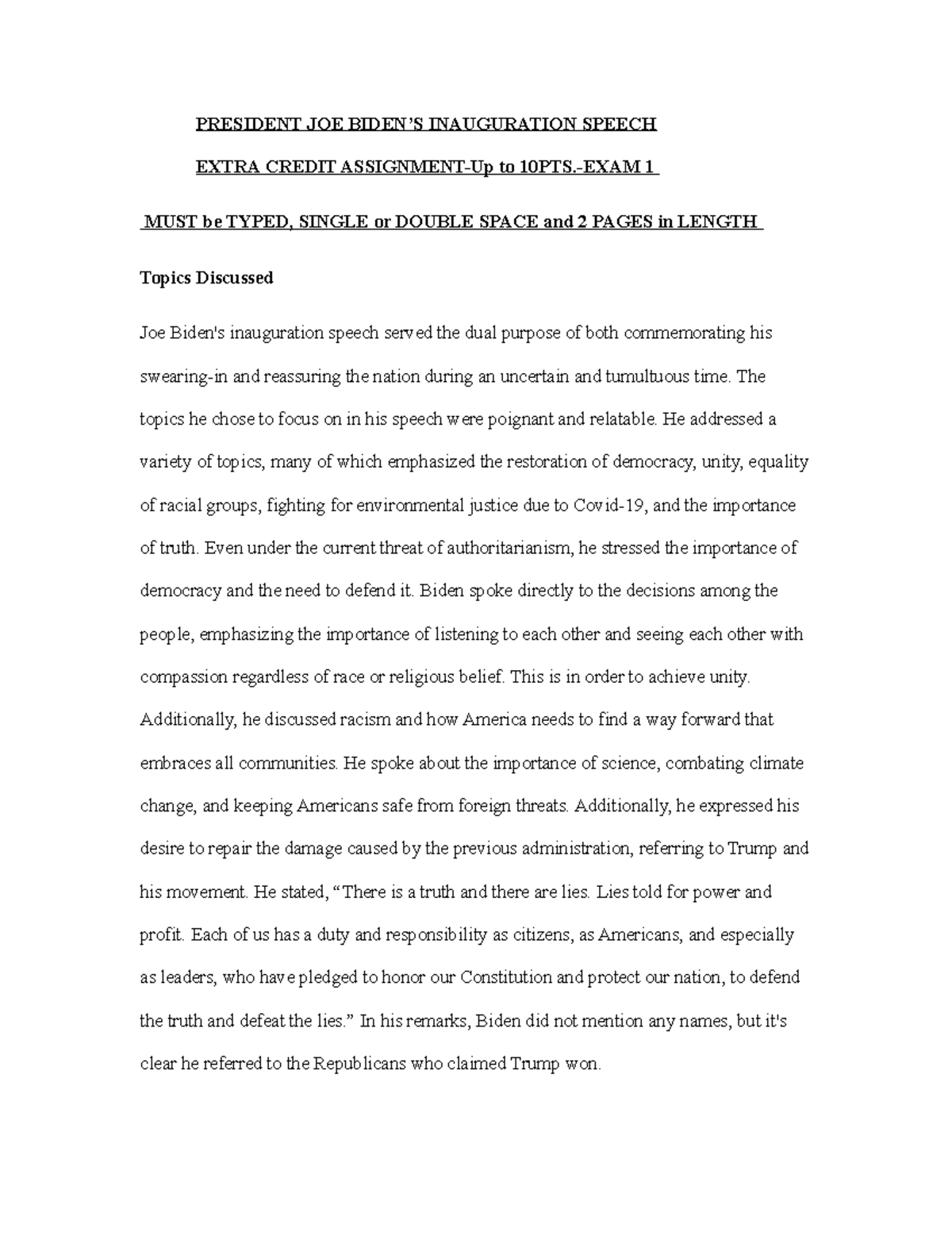 President JOE Biden'S Inauguration Speech - PRESIDENT JOE BIDEN’S ...