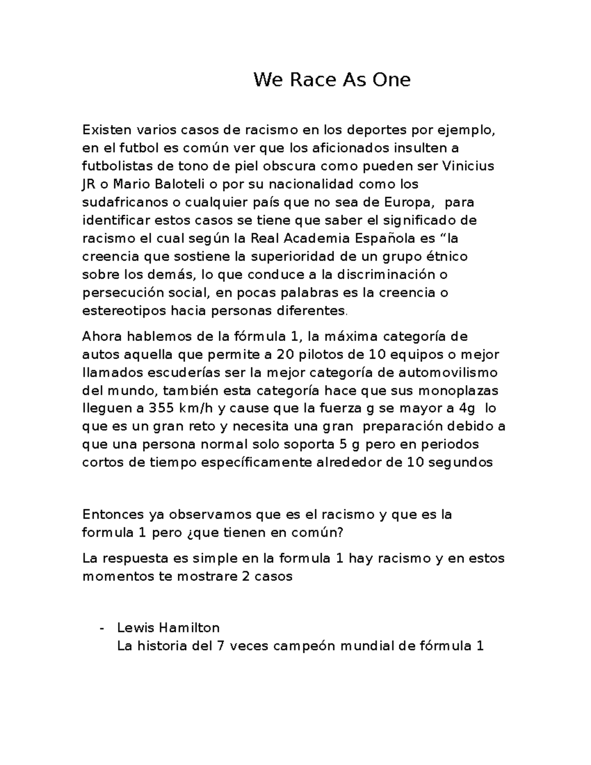 We Race As One - formula 1 - We Race As One Existen varios casos de ...
