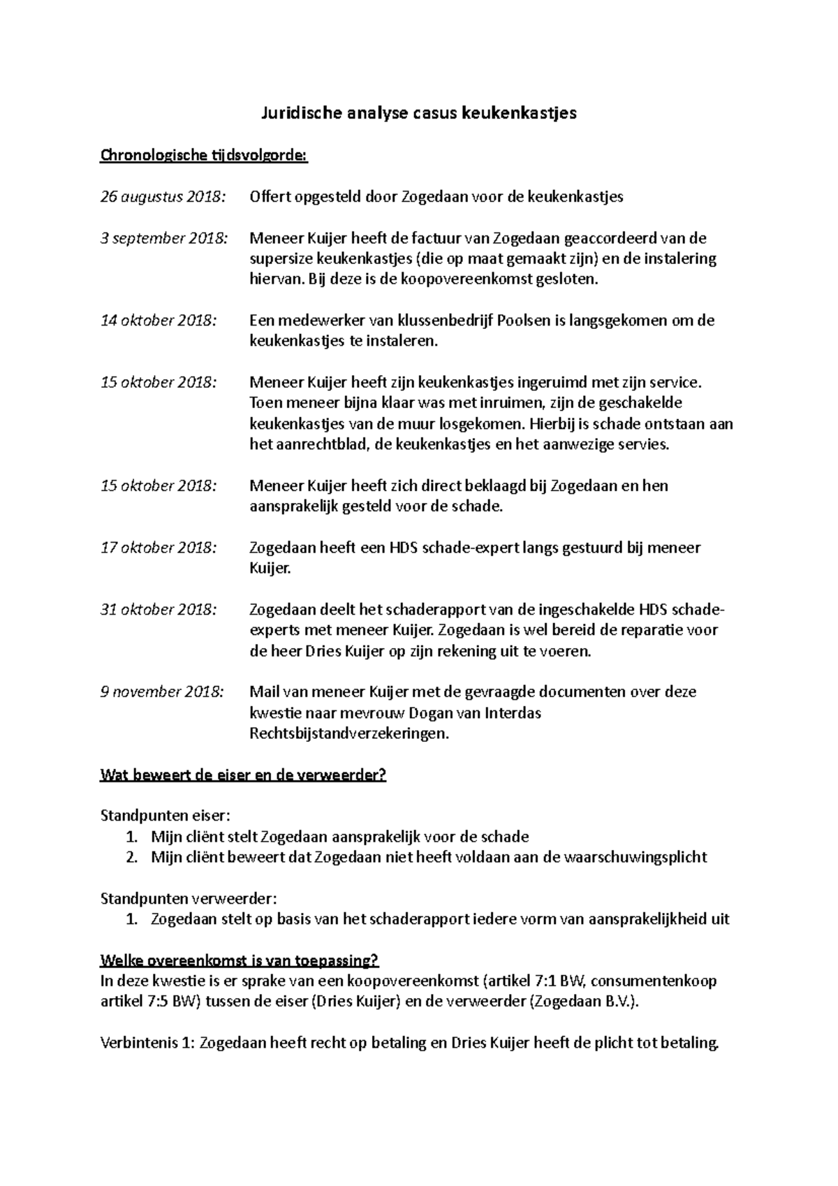 Juridische analyse casus keukenkastjes - Juridische analyse casus ...