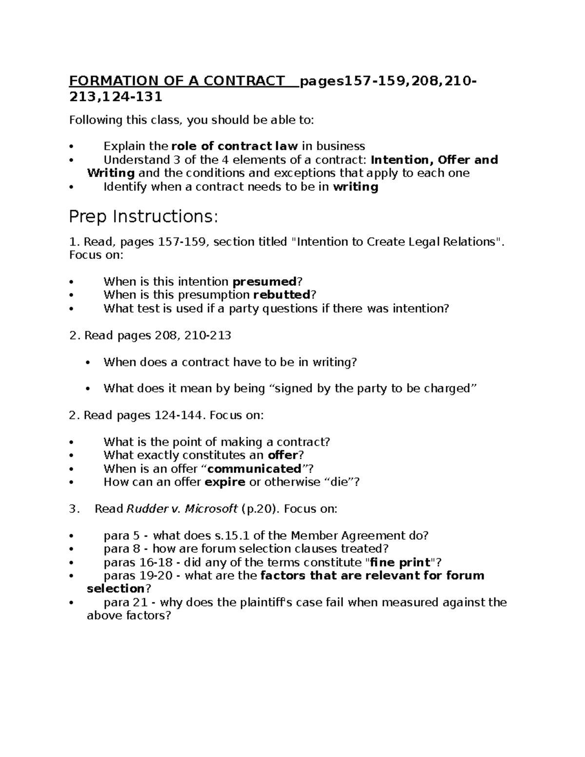 Preparation for Class #4- Intent, Writing , Offer - FORMATION OF A ...