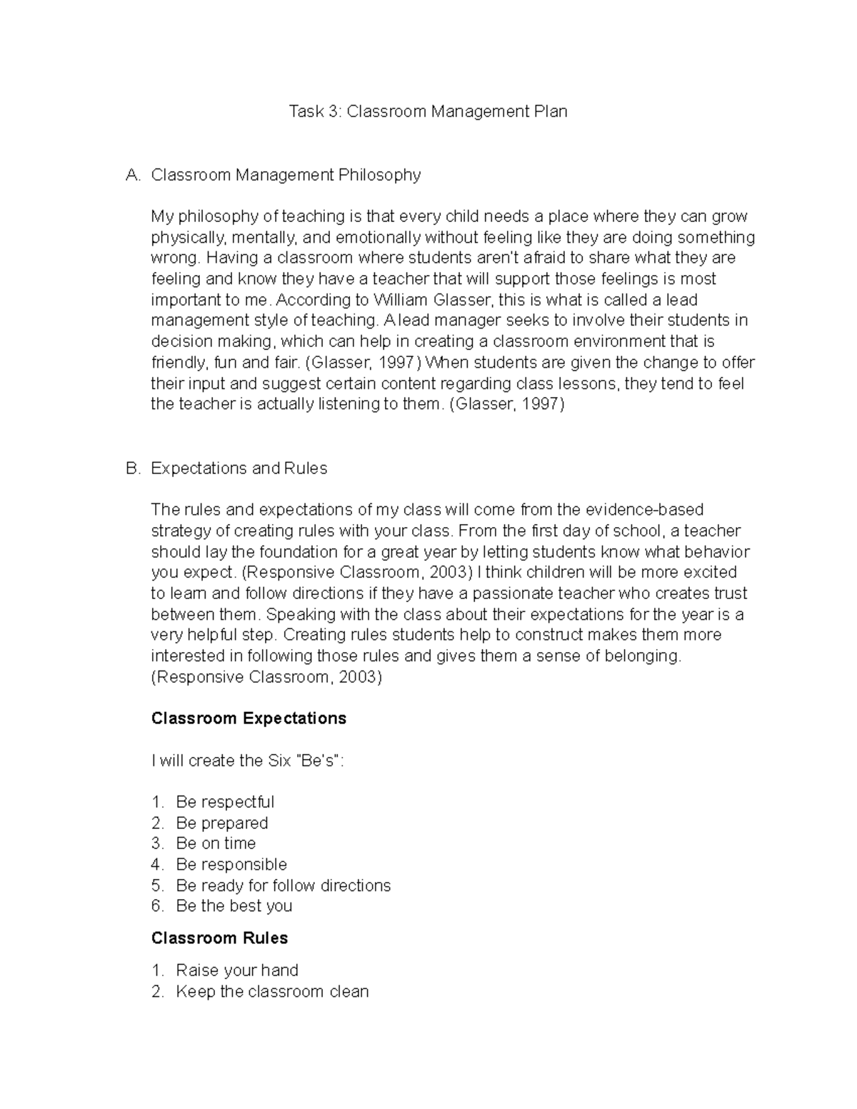 C572 - Task 3 Final Passing - Task 3: Classroom Management Plan A ...