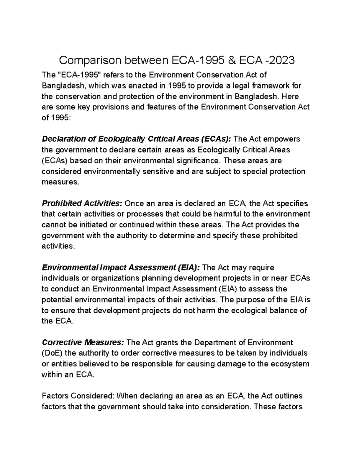Comparison between ECA-1995 & ECA -2023 - Comparison between ECA-1995 ...