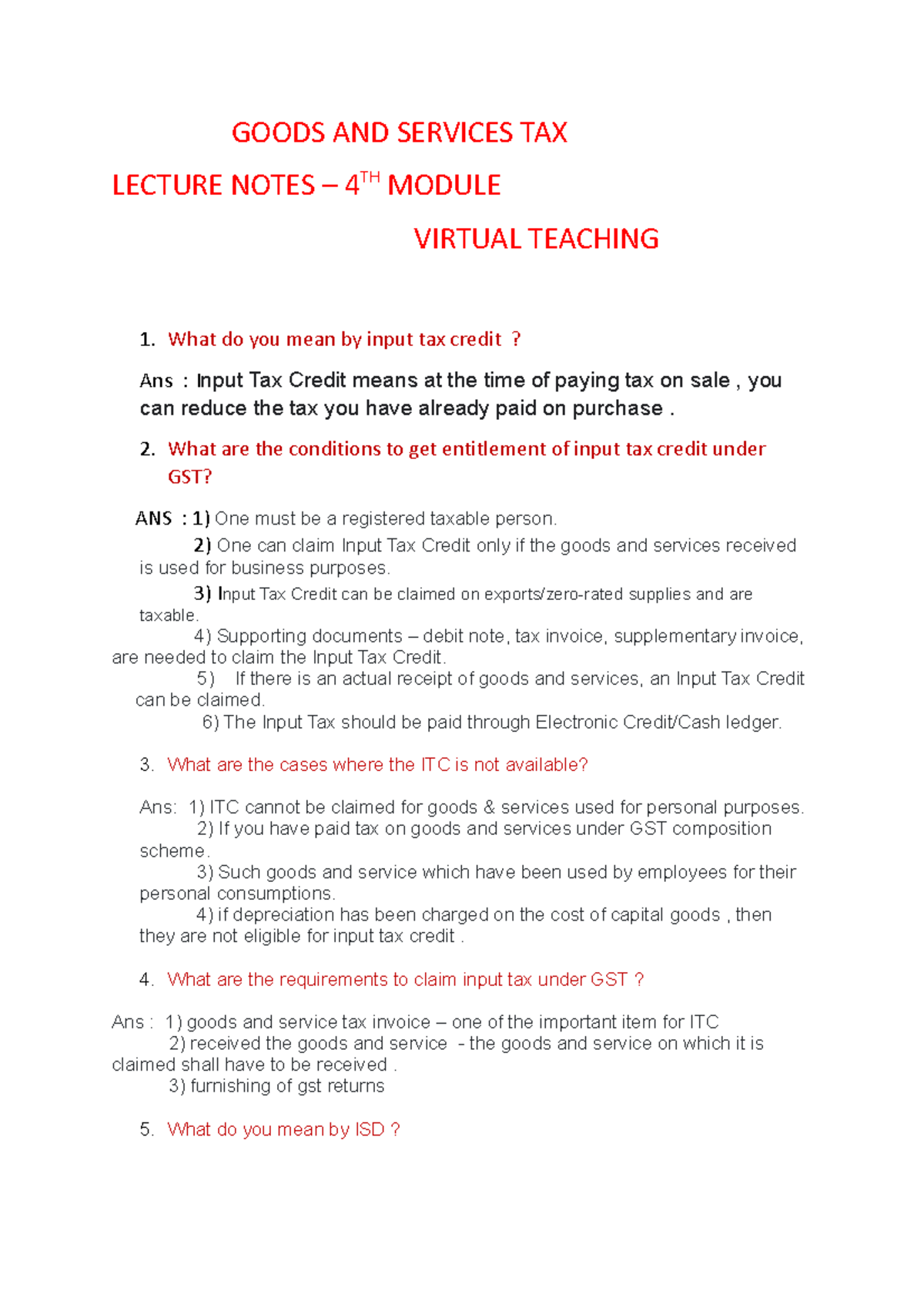 Goods AND Services TAX 4th - GOODS AND SERVICES TAX LECTURE NOTES – 4 ...