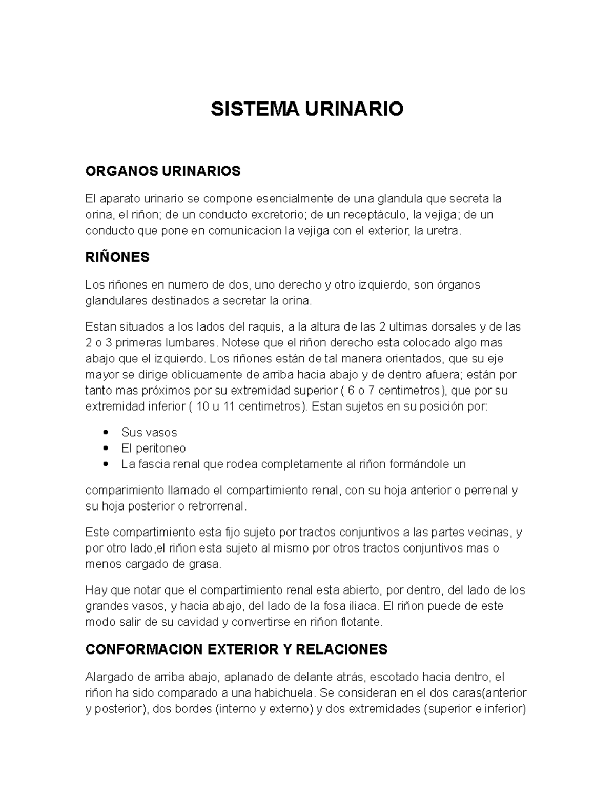 Anatomia del sistema urinario - SISTEMA URINARIO ORGANOS URINARIOS El ...