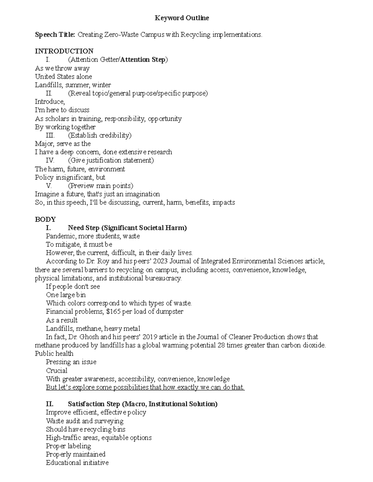 Speech Keyword Example - Keyword Outline Speech Title: Creating Zero ...