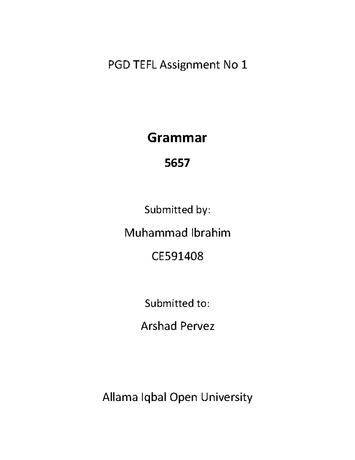 Grammar- 5657 - PGD TEFL Assignment No 1 Grammar 5657 Submitted by ...