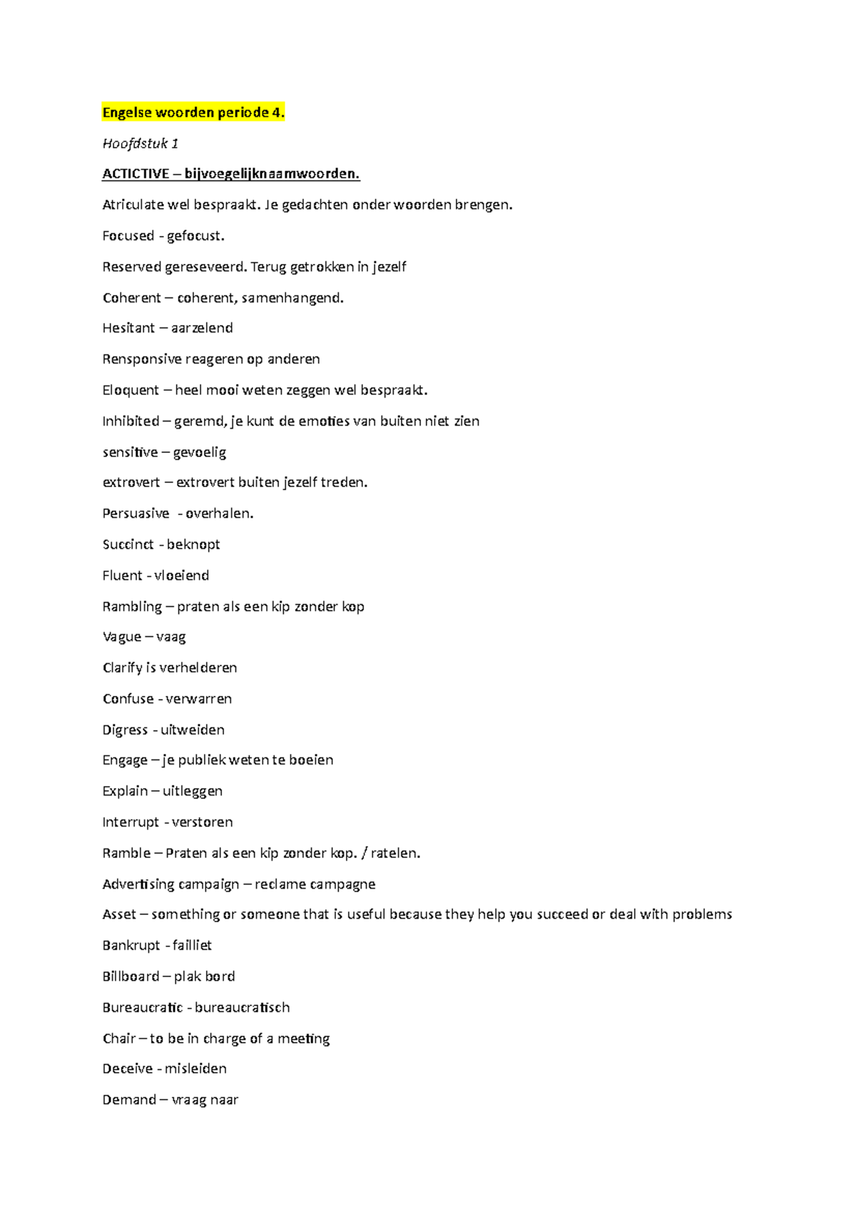 Engelse woorden periode 4 leerjaar 1 business studies - Engelse woorden ...