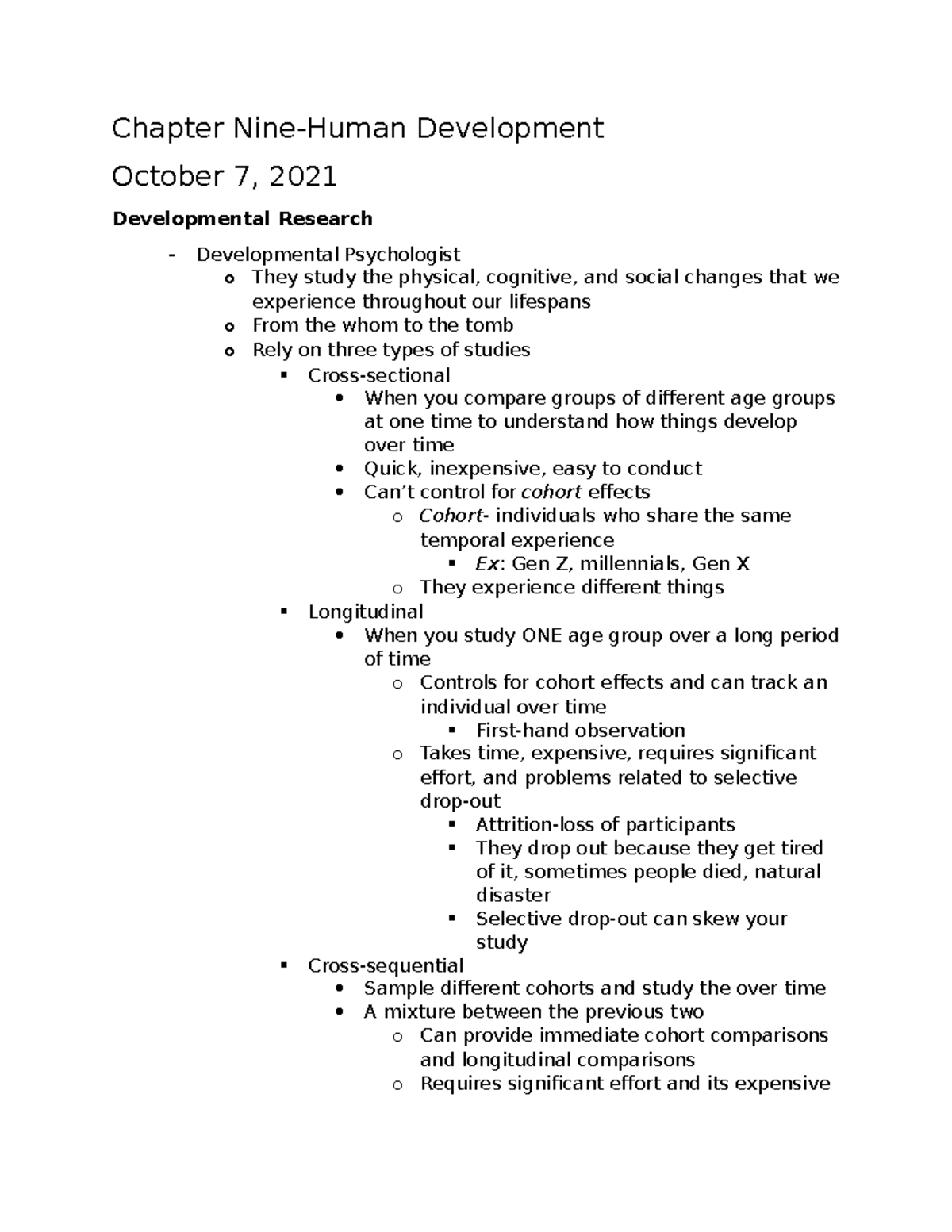 Human Development - notes - Chapter Nine-Human Development October 7 ...