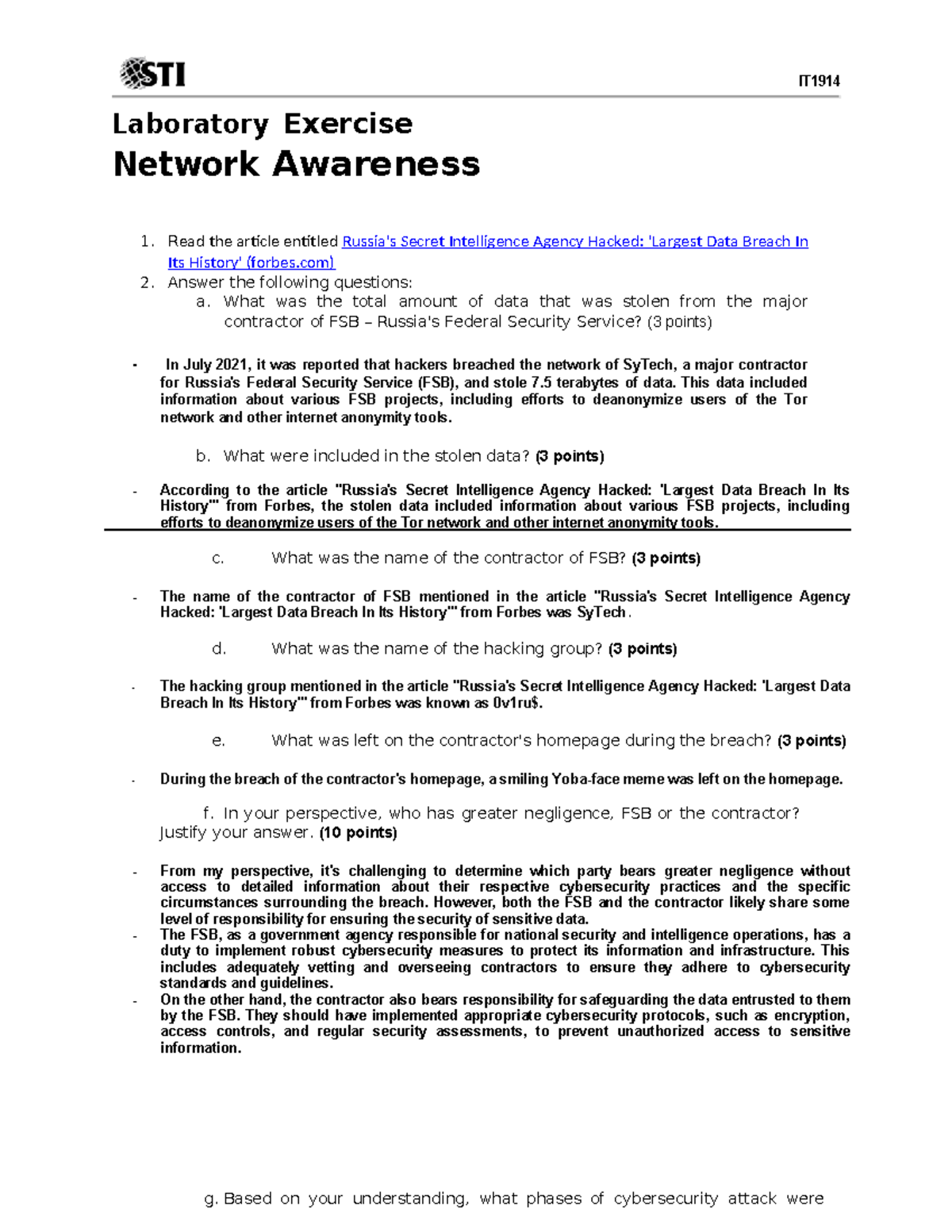 05 Laboratory Exercise 1(41) - IT Laboratory Exercise Network Awareness ...