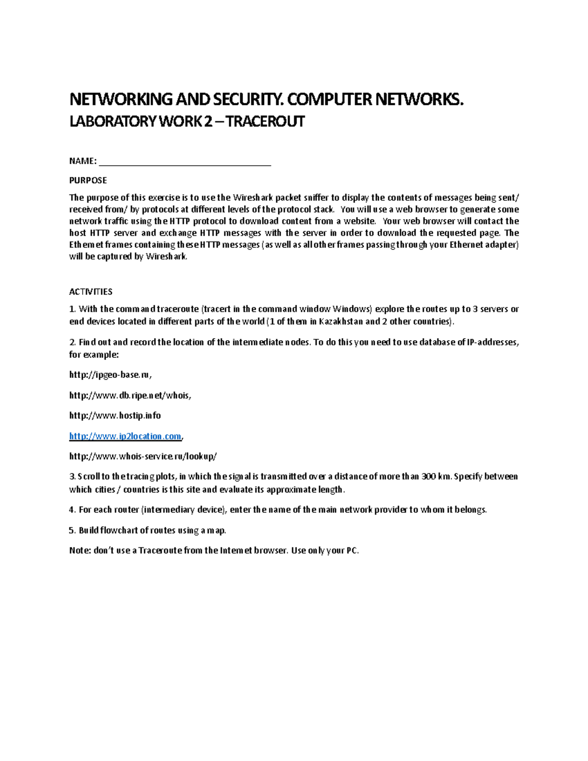 Lab 03 Tracerout - frfrr - NETWORKING AND SECURITY. COMPUTER NETWORKS. LABORATORY WORK 2 ...