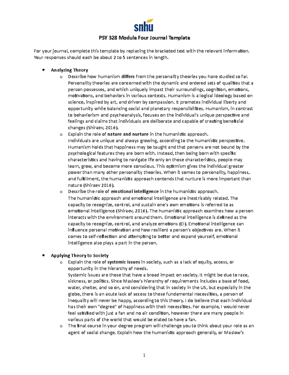 PSY 328 Module Four Journal Template - PSY 328 Module Four Journal ...
