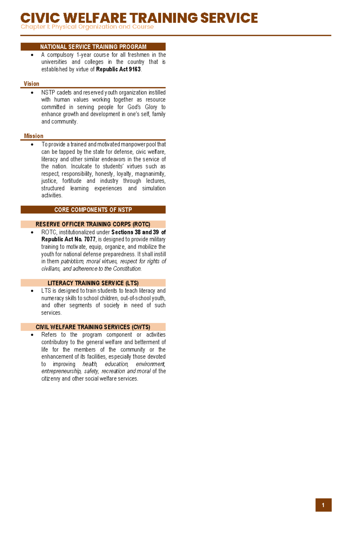 NSTP 1 - Chapter 1 (Physical Organization and Course) - 1 NATIONAL ...