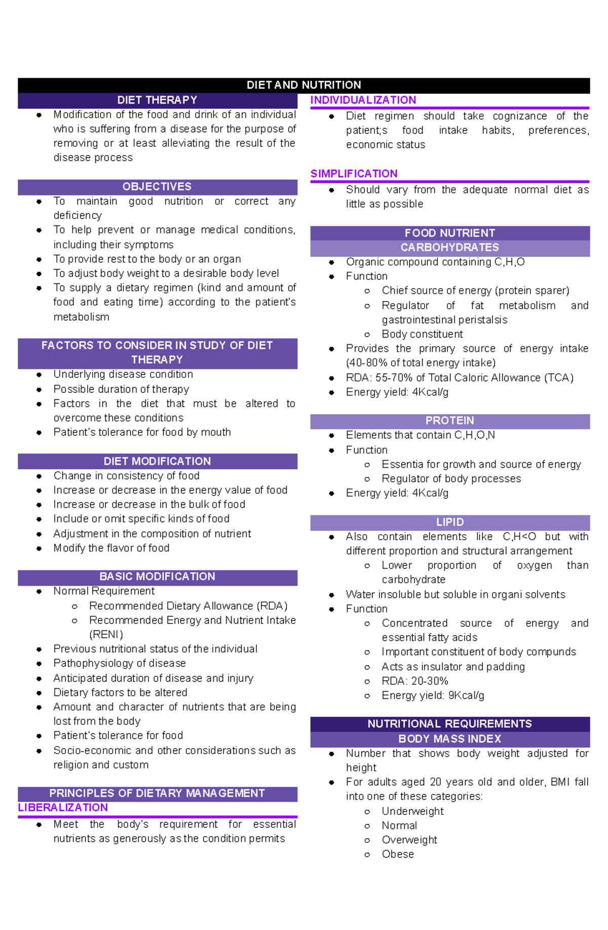 Diet and Nutrition - DIET AND NUTRITION DIET THERAPY Modification of ...