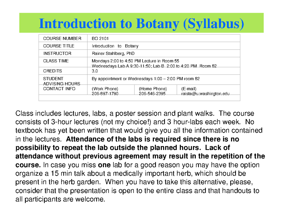 06. Introduction to Botany (Syllabus) author UW Staff Web Server ...