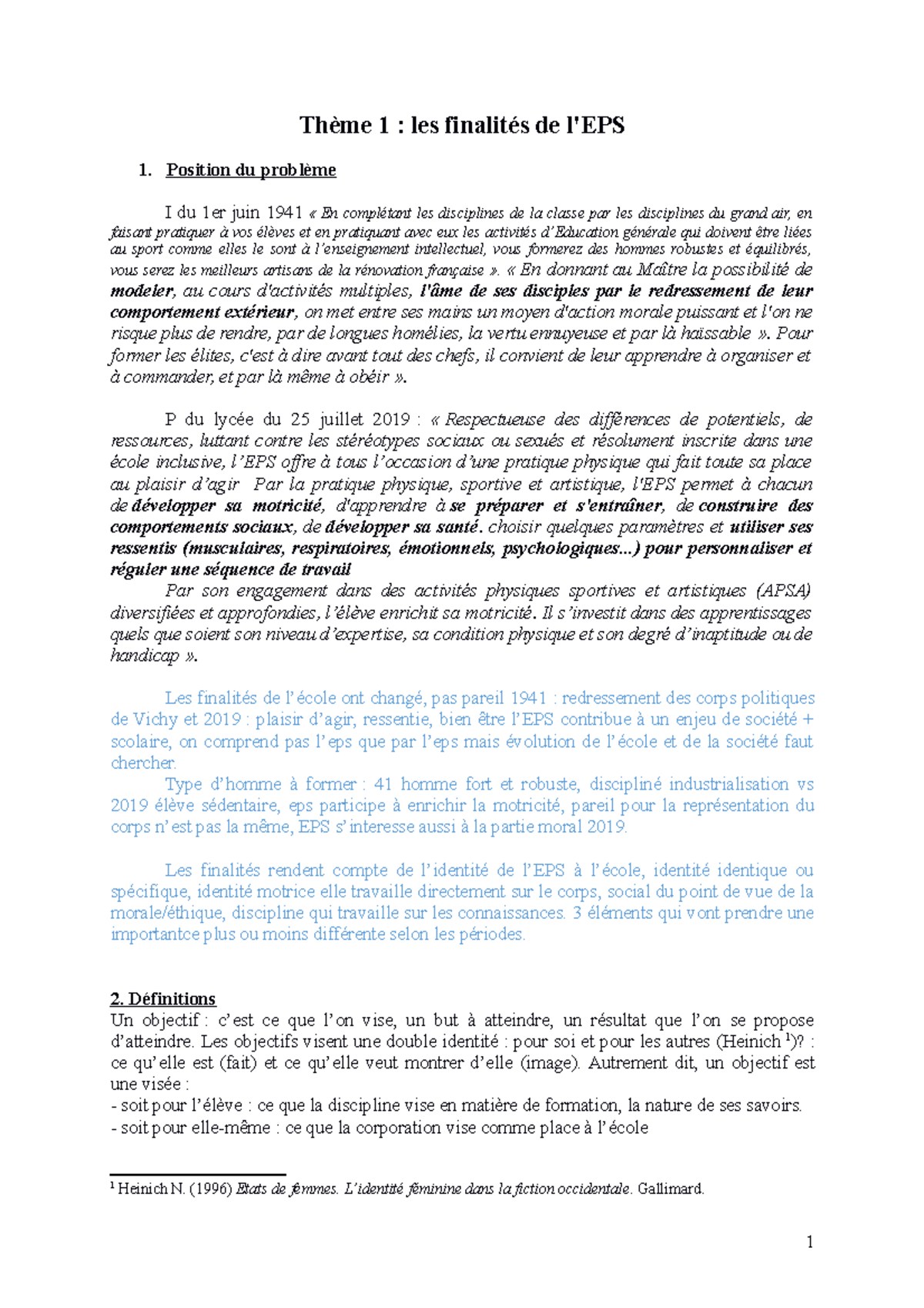 Fiche CM 1 les objectifs - Thème 1 : les finalités de l'EPS Position du ...