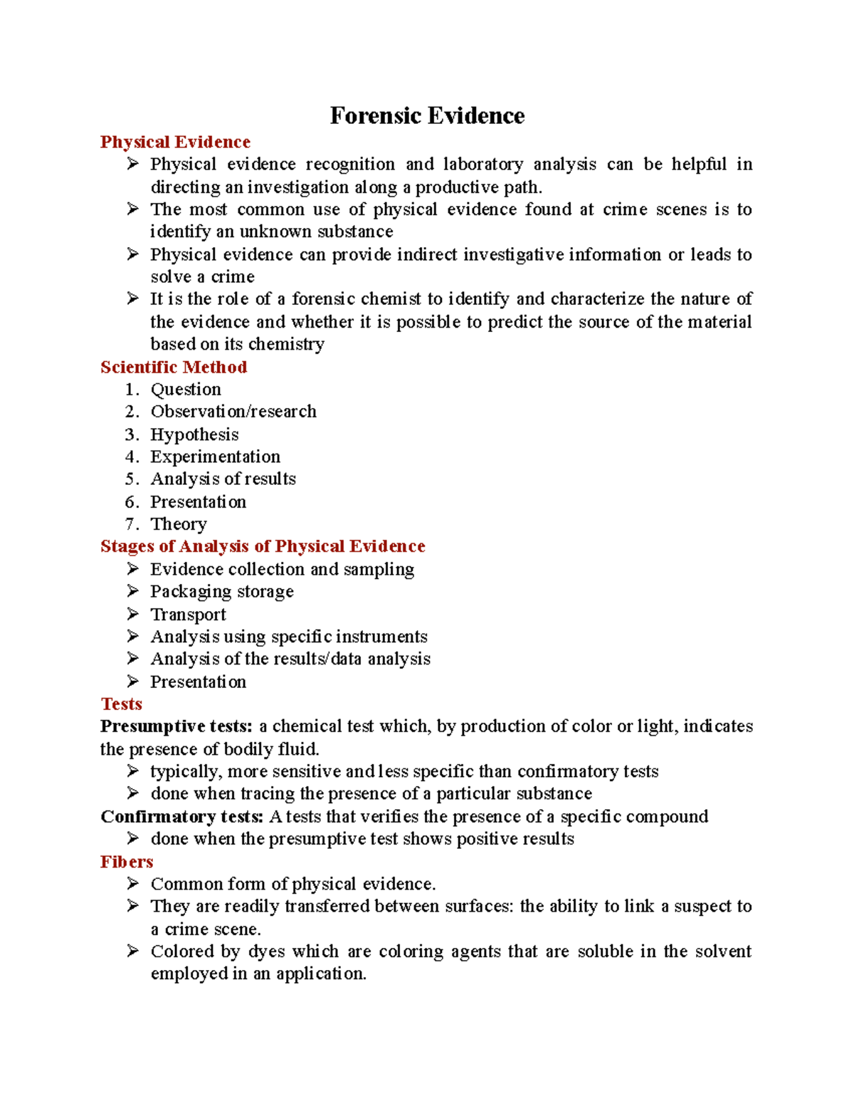 Forensic Evidence Notes (quiz 1) - Forensic Evidence Physical Evidence ...