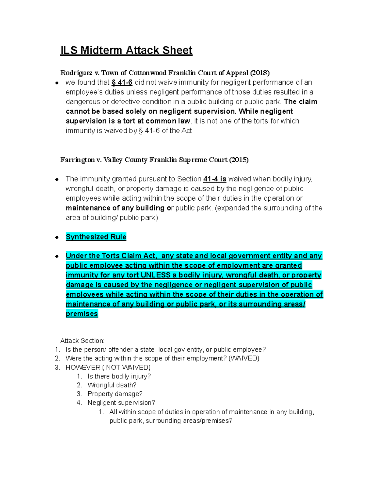 ILS Midterm Attack Sheet - ILS Midterm Attack Sheet Rodriguez v. Town ...