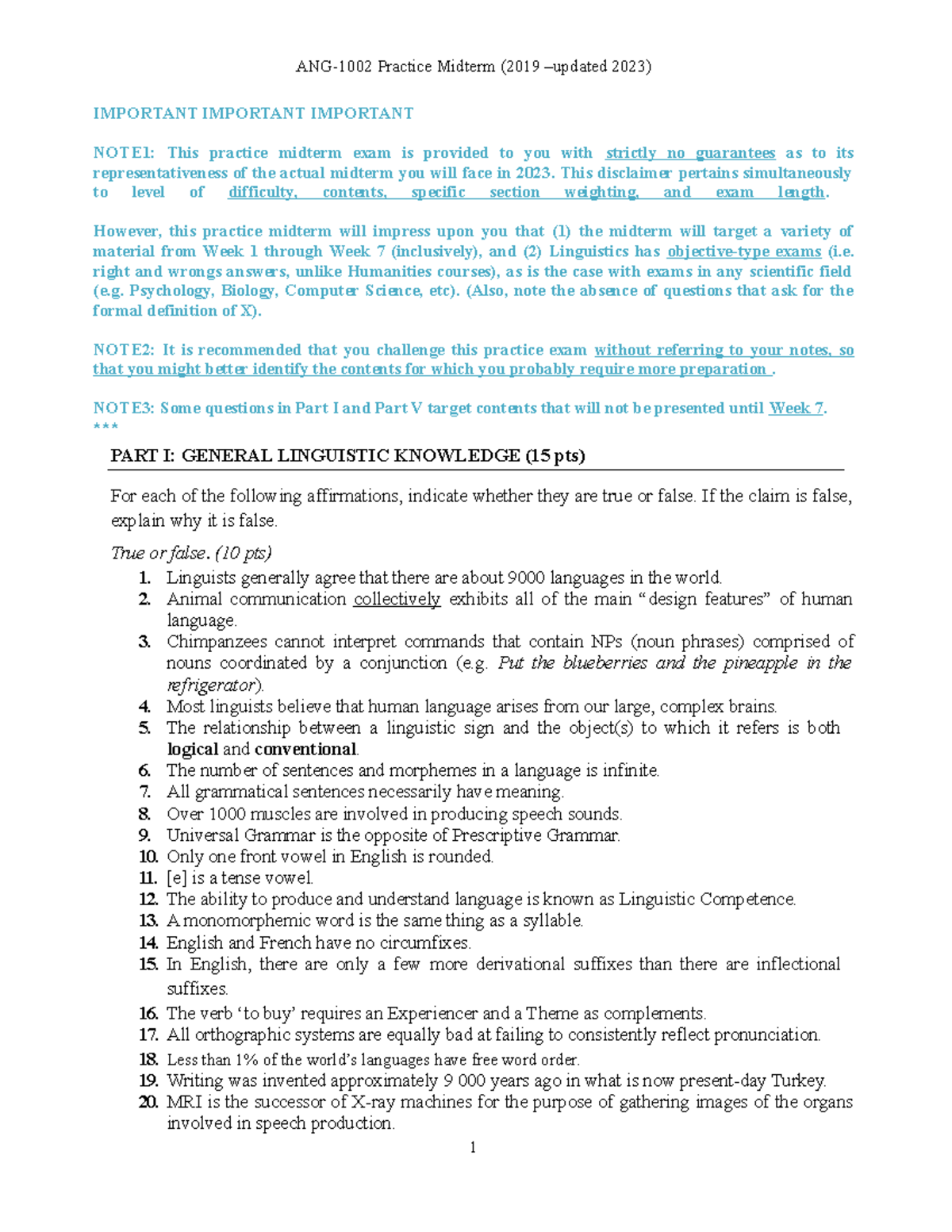 ANG 1002 Midterm Practice Exam (2019 ) -updated 2023 - IMPORTANT ...