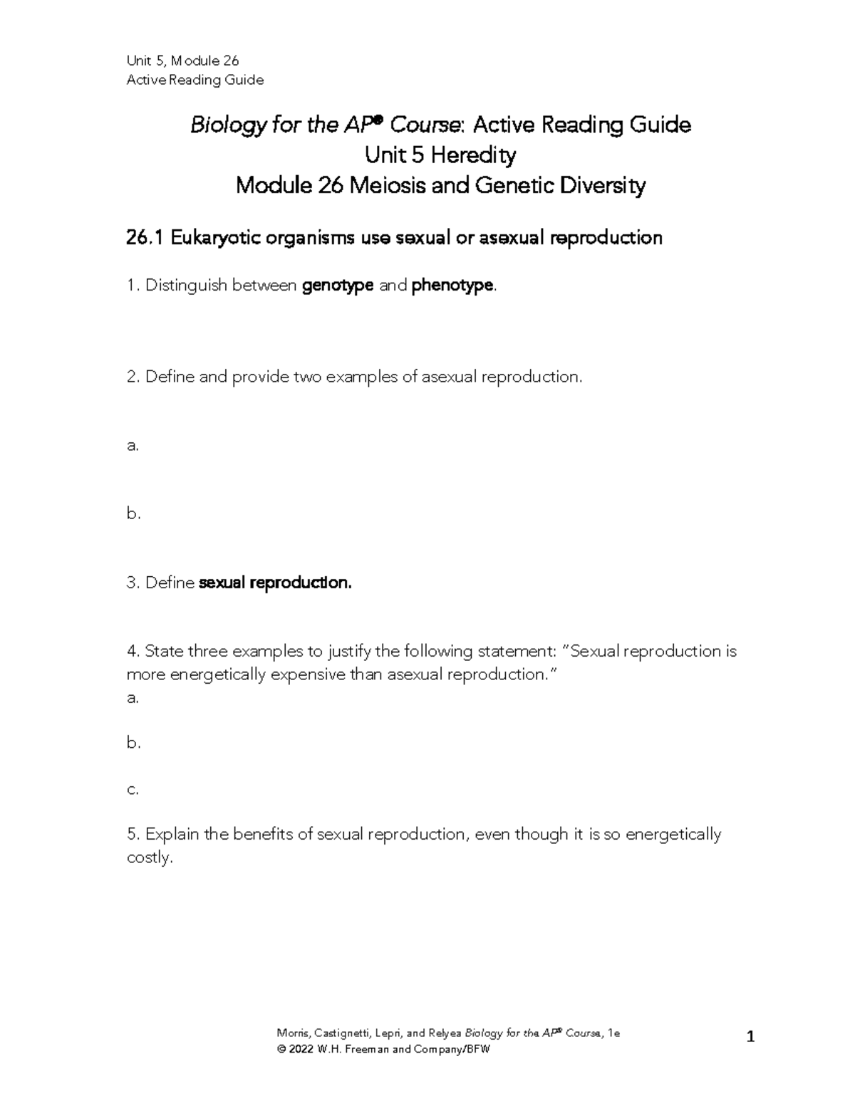 Module 26 Reading Guide Meiosis - Active Reading Guide 1 Biology for ...