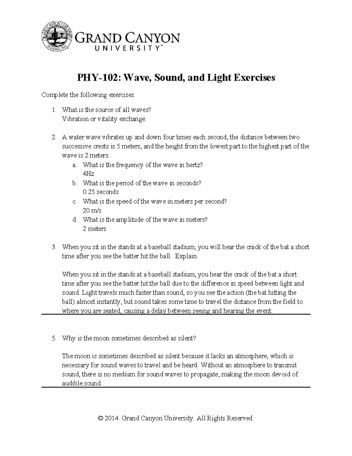 PHY-102-RS-Wave Soundand Light Exercises final - PHY-102: Wave, Sound ...