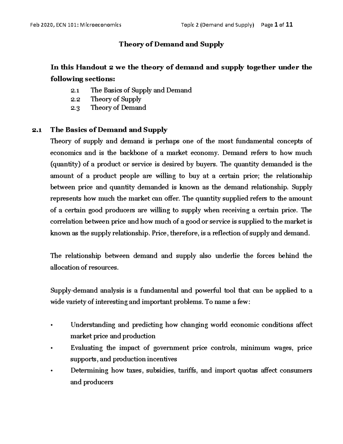 M2. Supply and Demand - Introductory Microeconomics - Theory of Demand ...