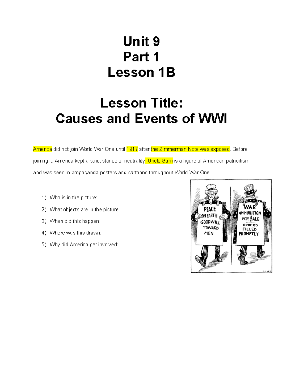 WW1 Causes Part 2 - ssssssssssssa - Unit 9 Part 1 Lesson 1B Lesson ...