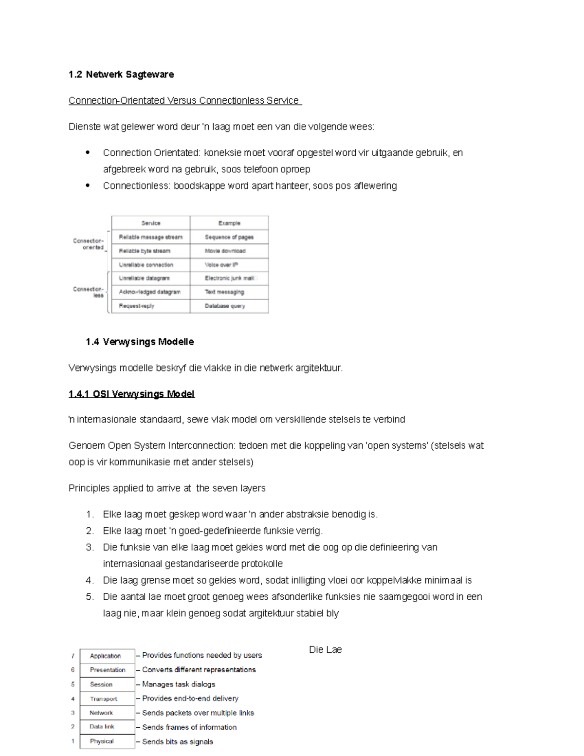 Semester Opsomming - 1 Netwerk Sagteware Versus Connectionless Service ...
