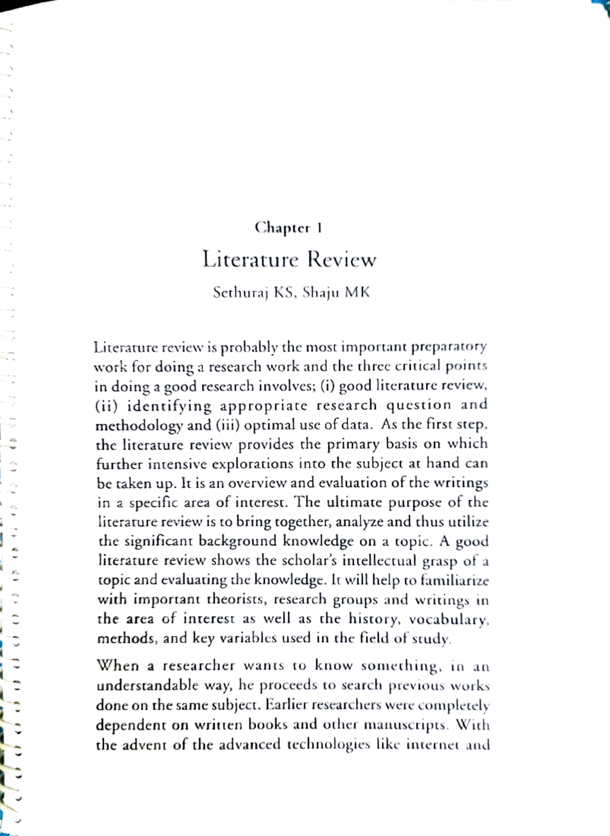 literature review - Chapter 1 Literature Review Sethuraj KS, Shaju MK ...