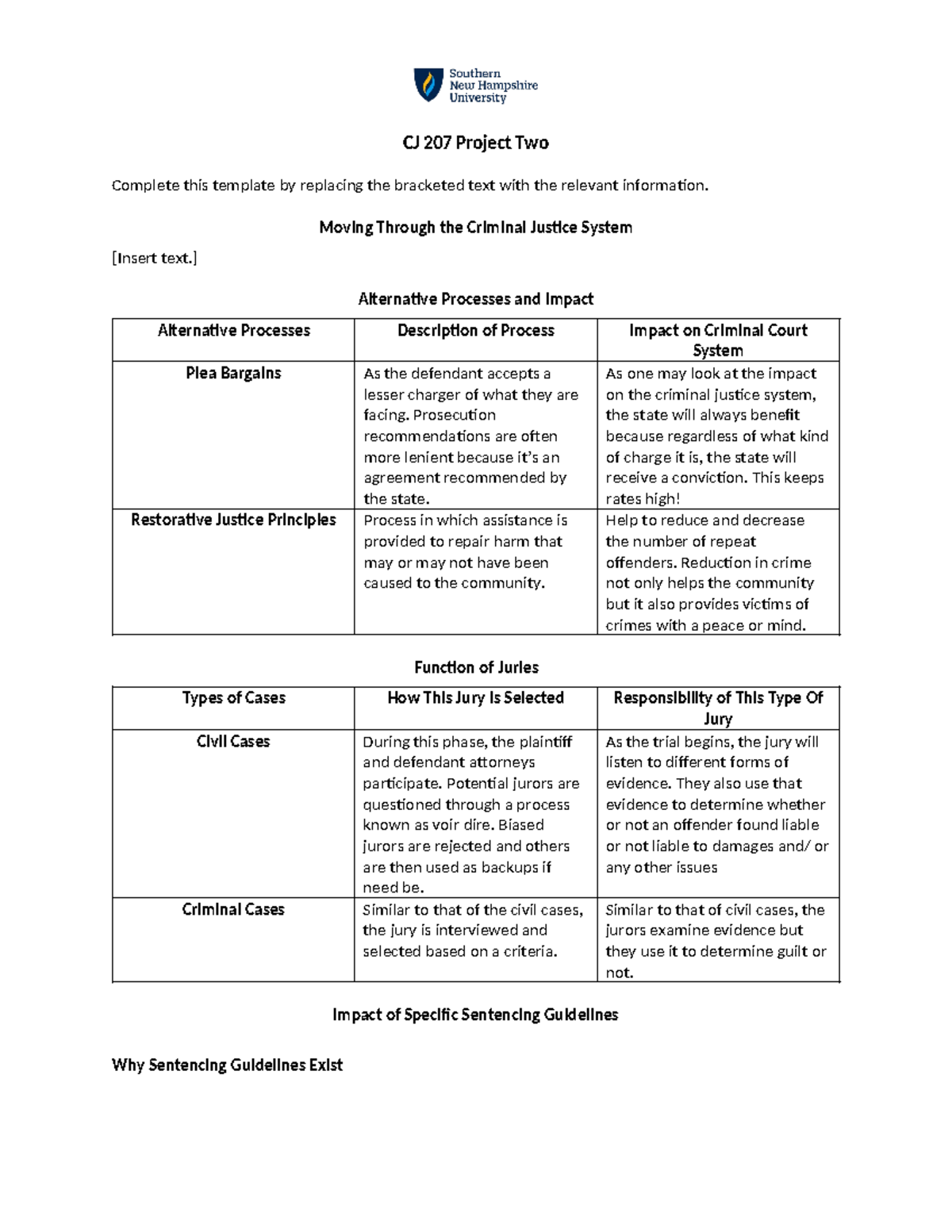 CJ 207 Project Two - n/a - CJ 207 Project Two Complete this template by replacing the bracketed ...
