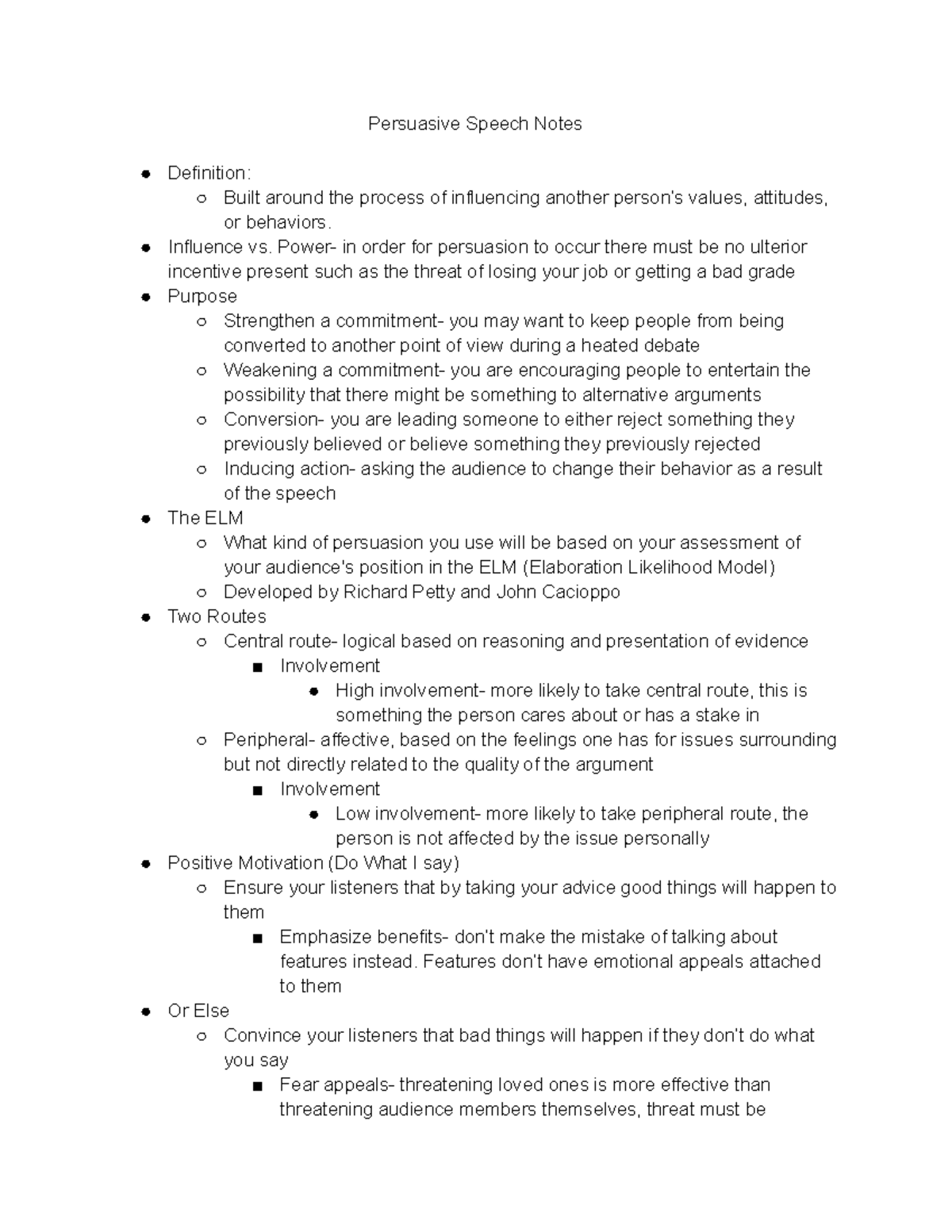 Persuasive Speech Notes - Influence vs. Power- in order for persuasion ...