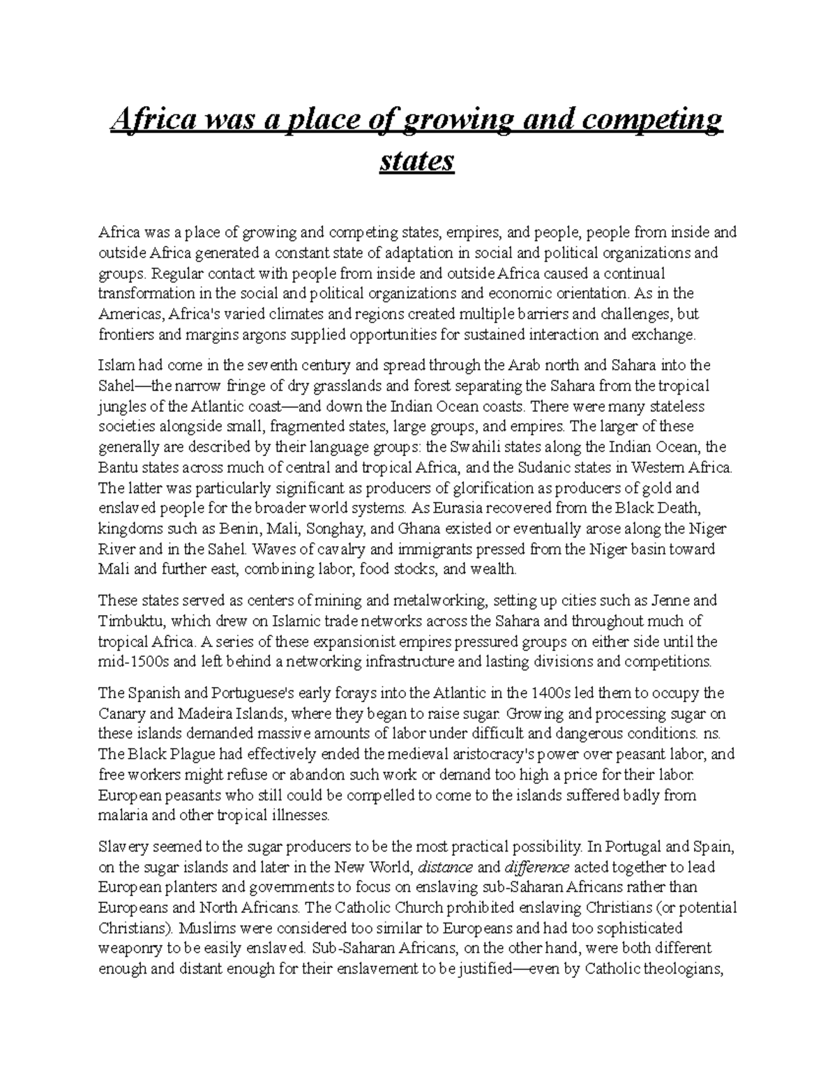 Africa was a place of growing and competing states - Africa was a place ...