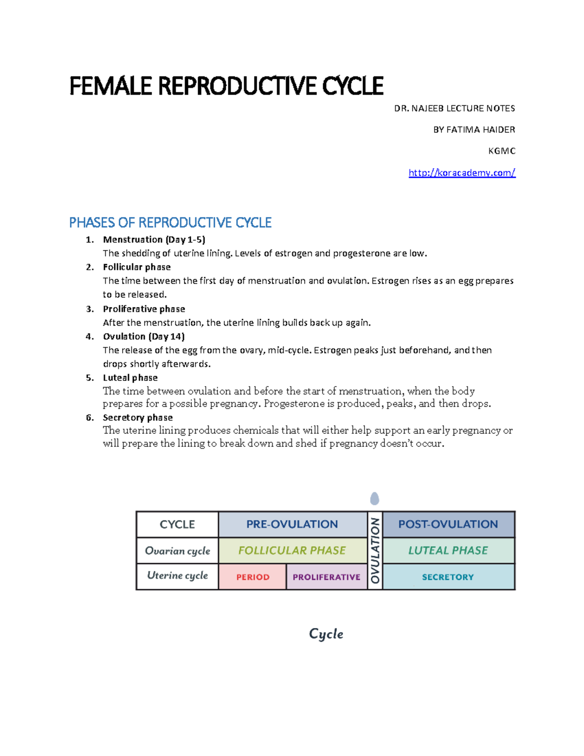 03 - Female Reproductive Cycle - FEMALE REPRODUCTIVE CYCLE DR. NAJEEB ...