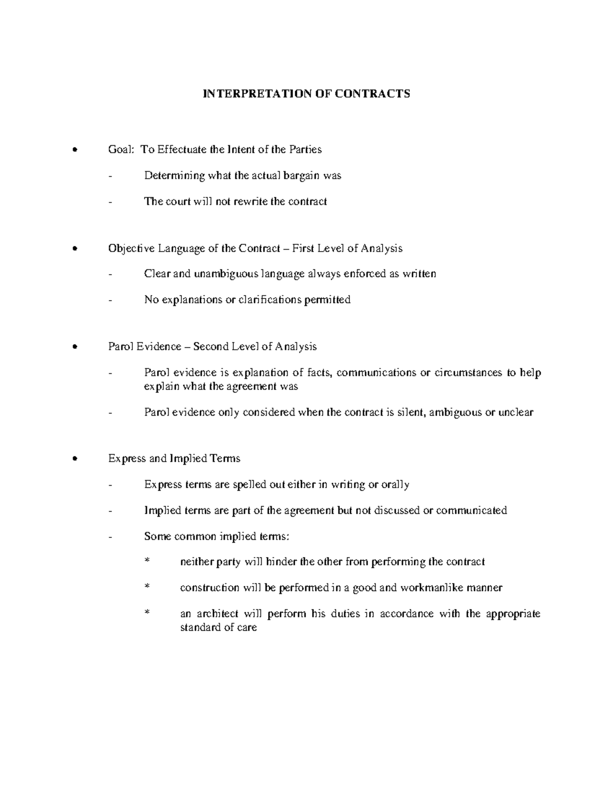 4arch54420210 lecture notes - INTERPRETATION OF CONTRACTS Goal: To ...