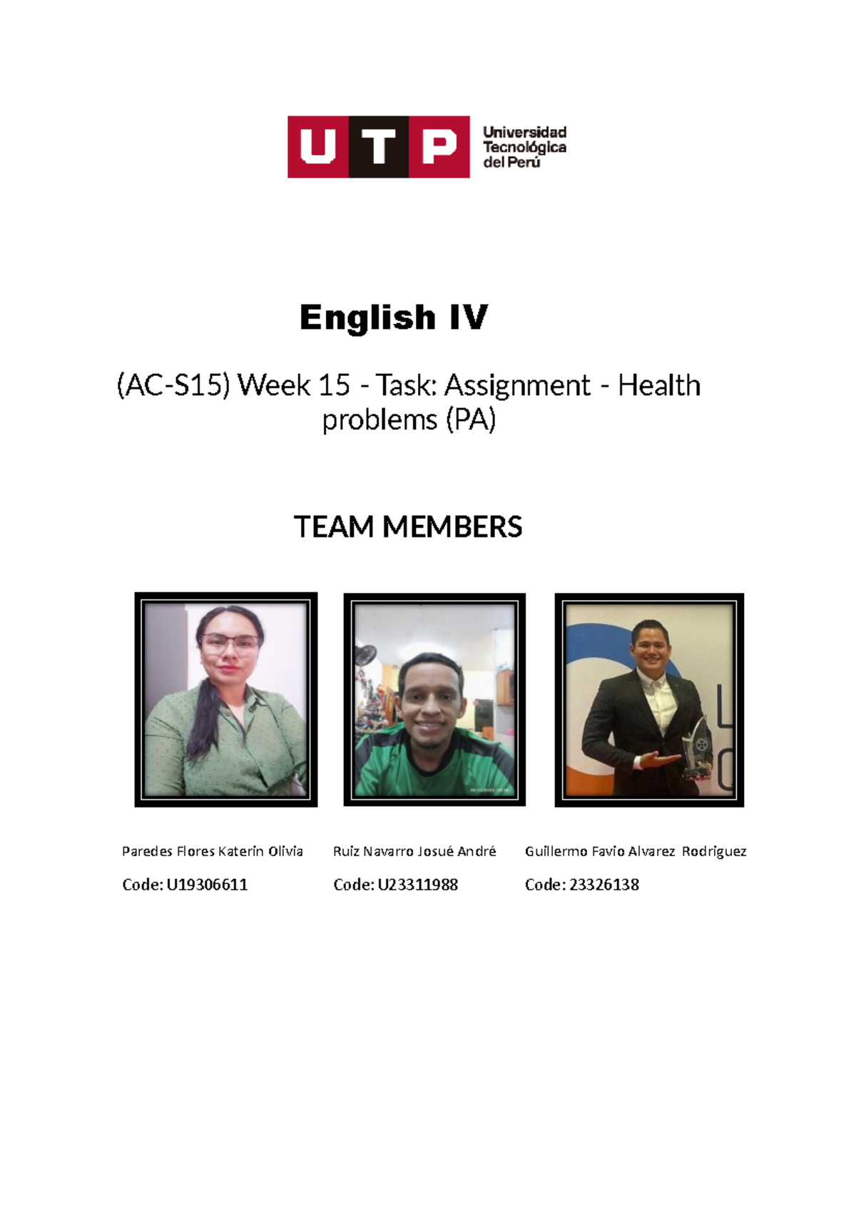 (AC-S15) Week 15 - Task Assignment - Health problems (PA) - Ingles IV - Studocu