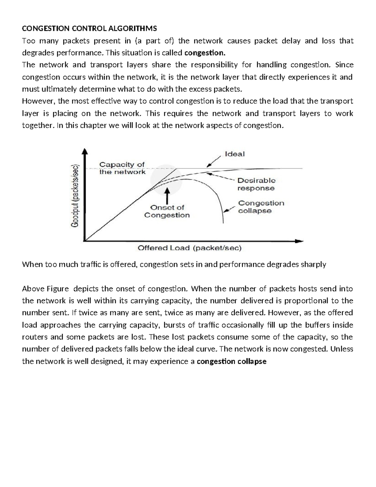 Congestion control - CONGESTION CONTROL ALGORITHMS Too many packets ...