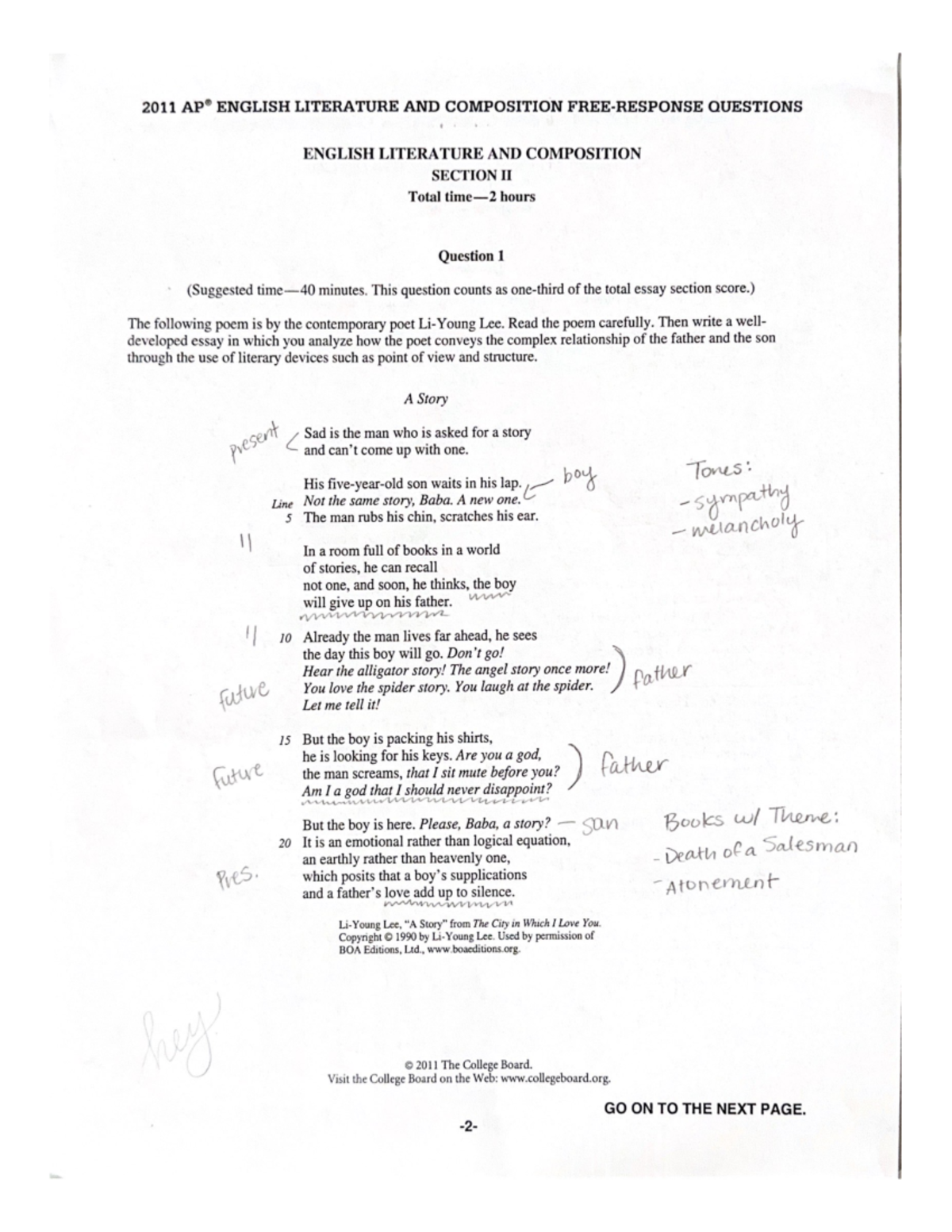 2011 AP° English Literature AND Composition FREE- Response Questions ...