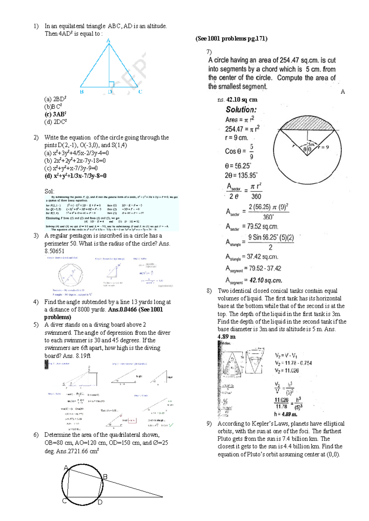 PRECALCULUS PRACTICE EXAM - In an equilateral triangle ABC, AD is an ...