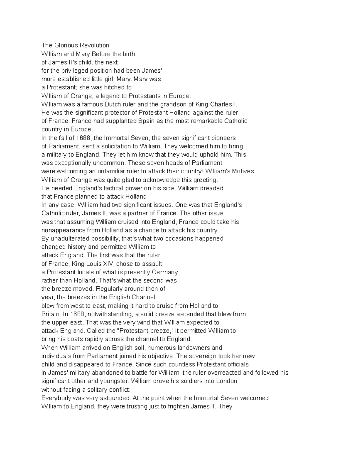 Italian Renaissance Chpt 20 notes - The Glorious Revolution William and ...