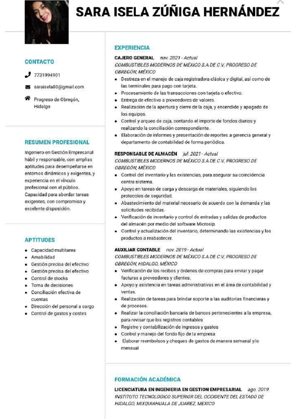 CV SARA Isela Zuñiga Hernández - Fundamentos de Investigación - Studocu