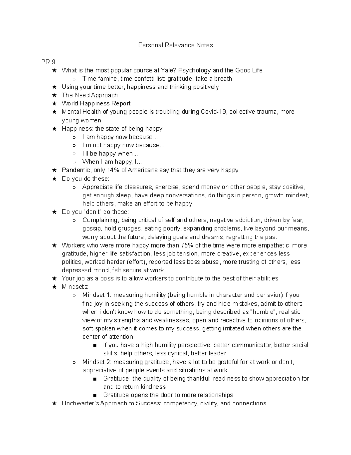 Personal Relevance Notes - .. I’m not happy now because... I'll be ...