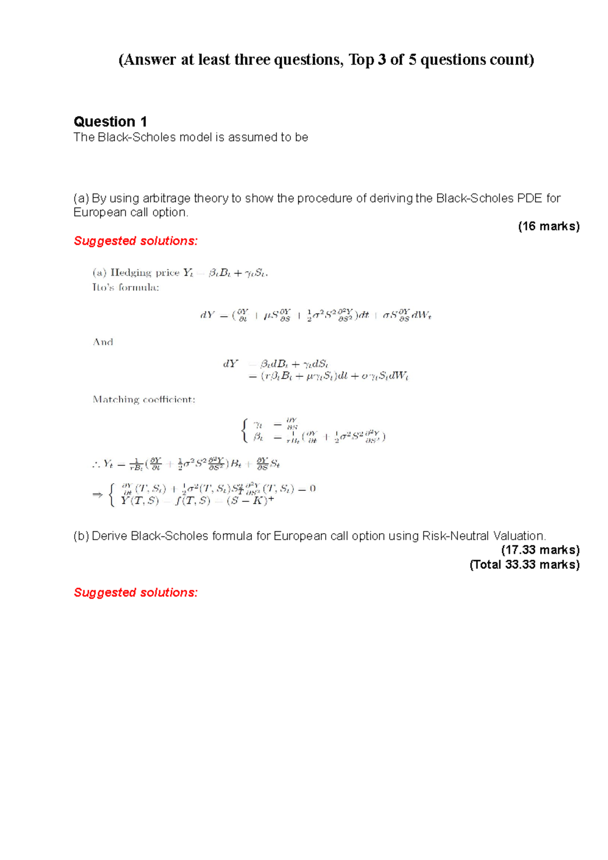 2020 exam solutions (11) - (Answer at least three questions, Top 3 of 5 ...