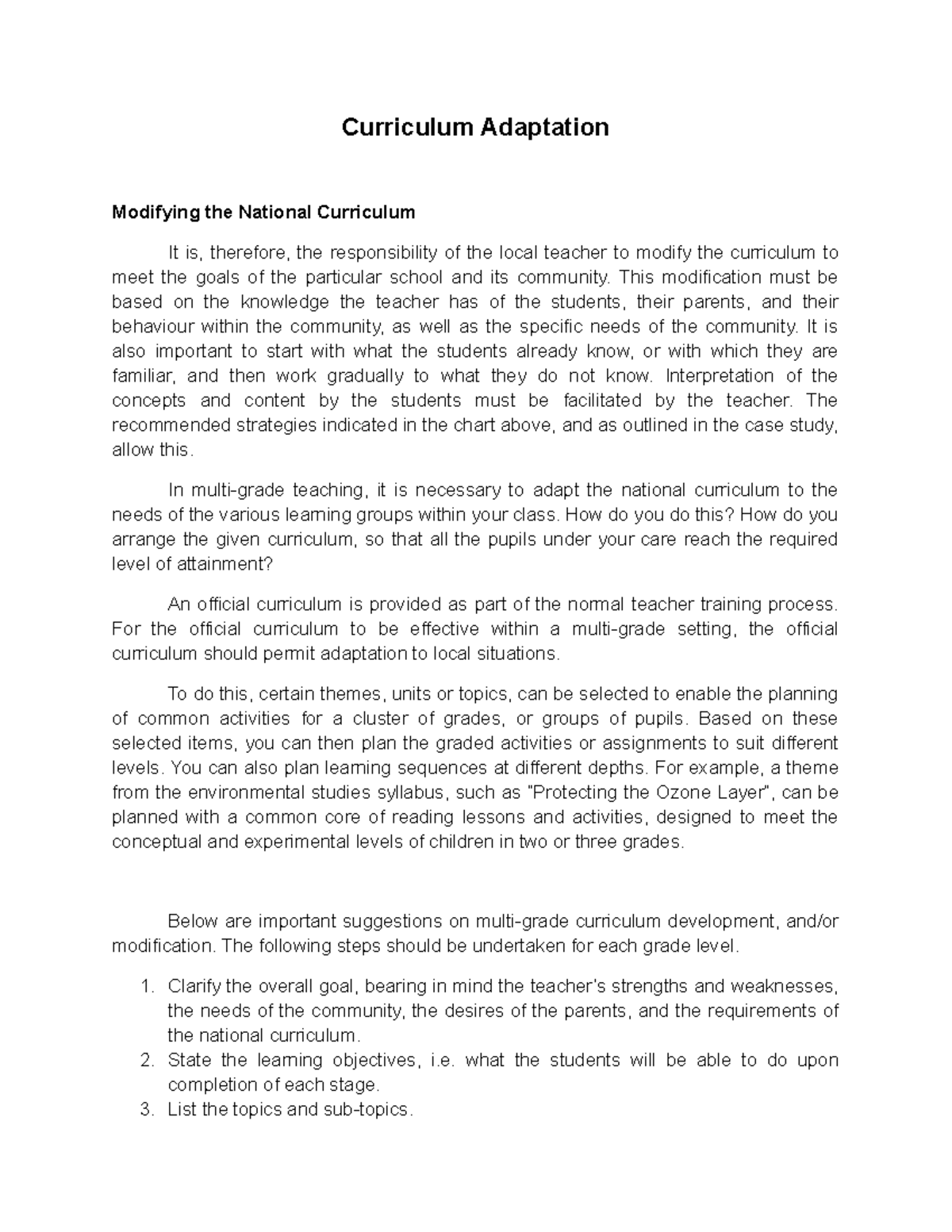 Curriculum Adaptation - Curriculum Adaptation Modifying the National ...