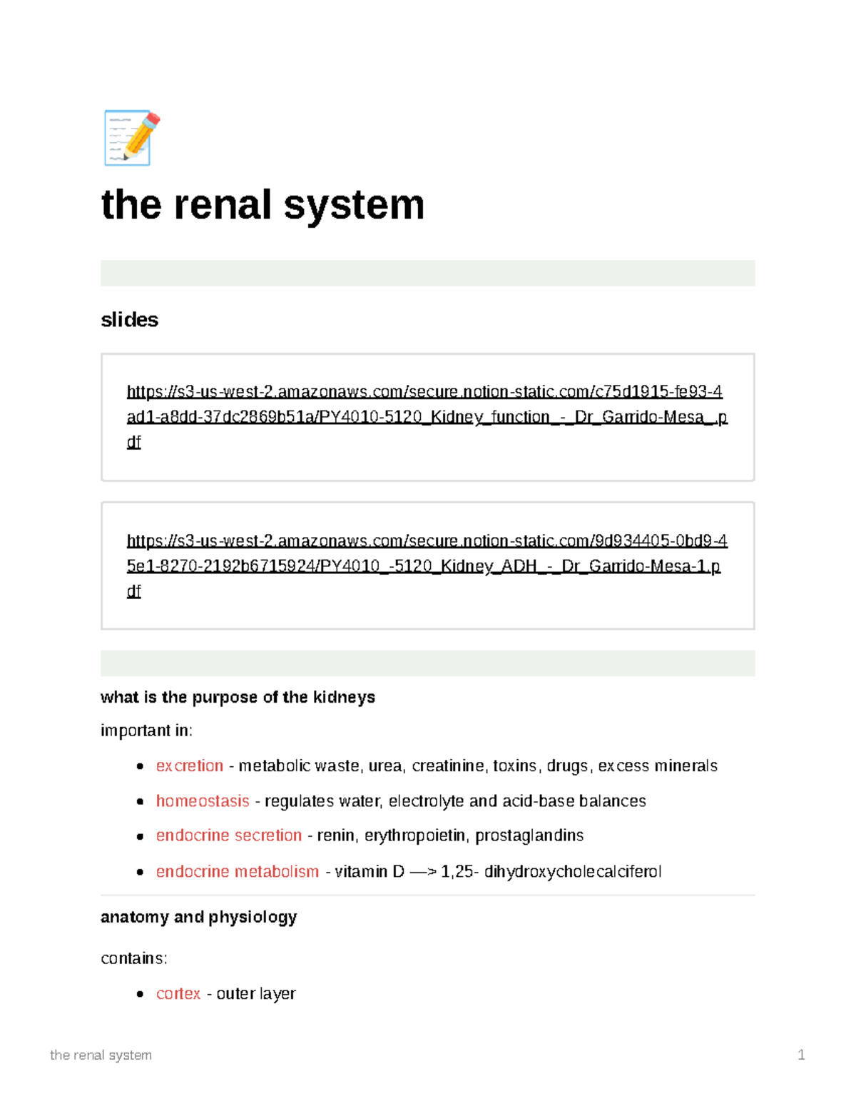 The renal system - Ë the renal system slides - Studocu