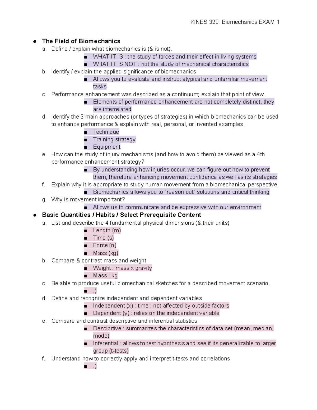 Exam 1 - Biomech exam examples and answers - The Field of Biomechanics ...