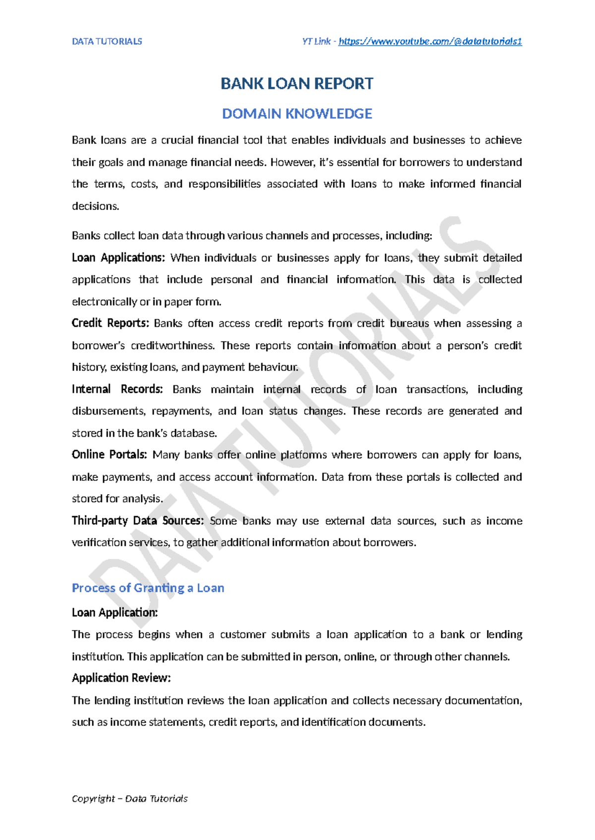 Domain Knowledge Doc - BANK LOAN REPORT DOMAIN KNOWLEDGE Bank loans are ...