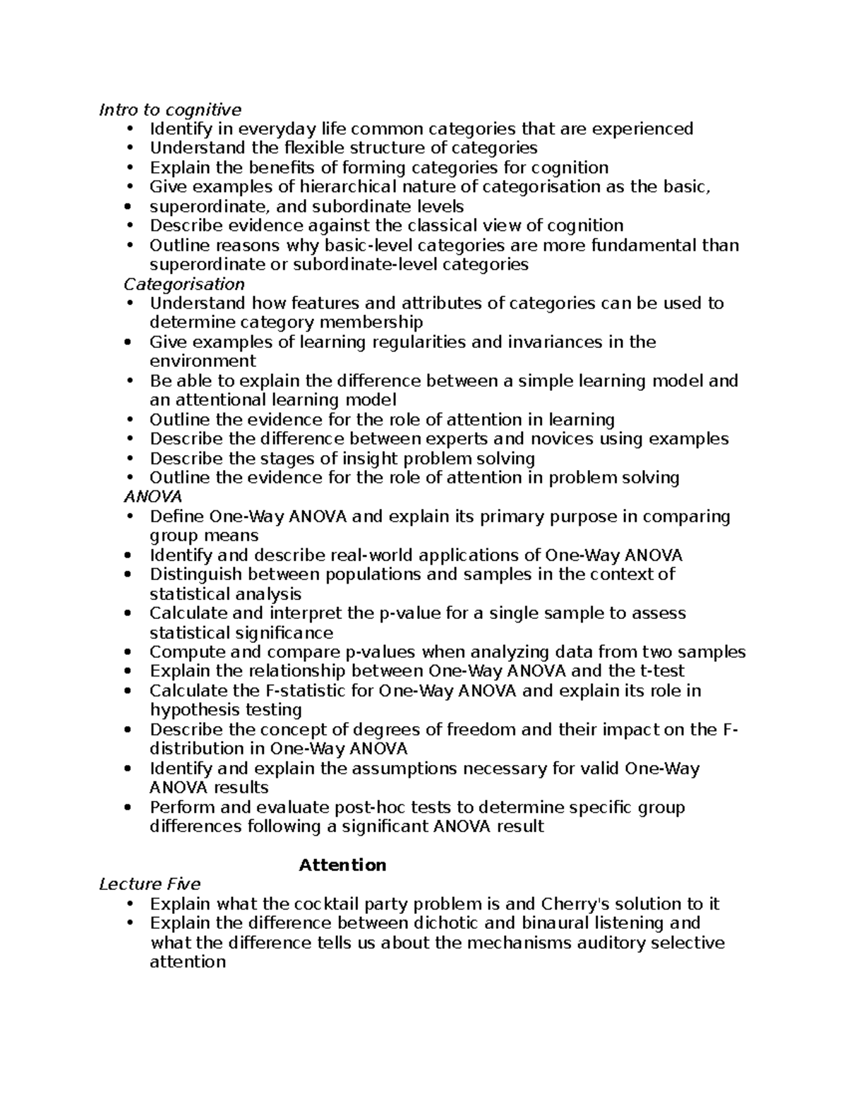 Syllabus for cognitive psych - Intro to cognitive • Identify in ...